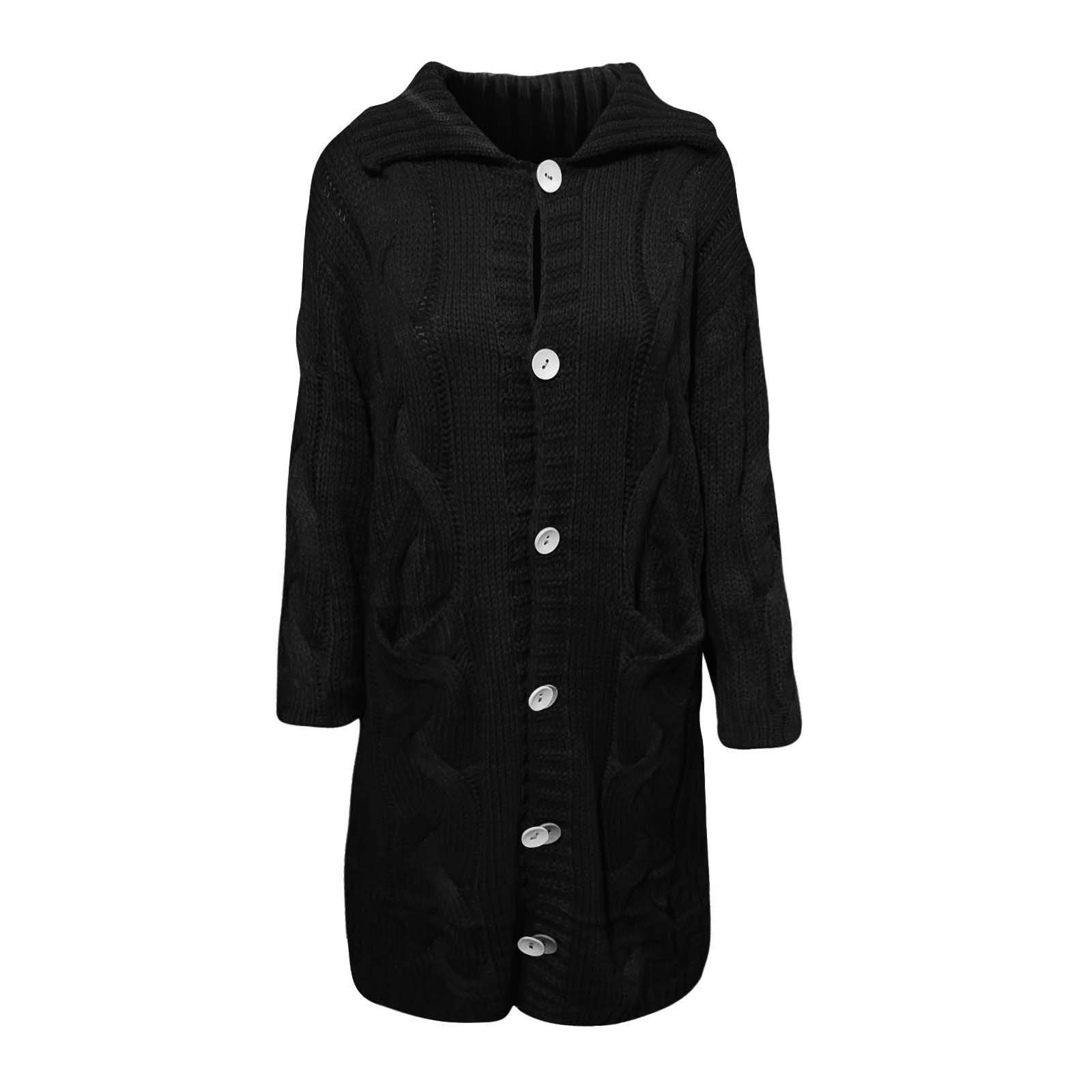 FAVIPT Womens Long Chunky Cardigan Sweaters Lightweight Knit Hooded Cardigan Plus Size Long Sleeve Open Front Sweater Coat, A02*black, 4X-Large