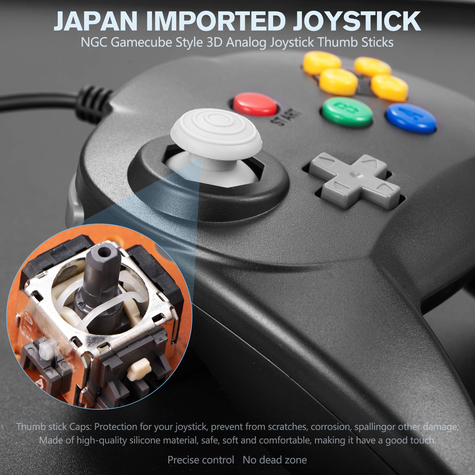 iNNEXT [New Version] 4 Pack for N64 Controller, Game pad Joystick for 64 - Plug & Play (Non PC USB Version) (Joystick from Japan) Black/Grey/Clear Blue/Clear Green