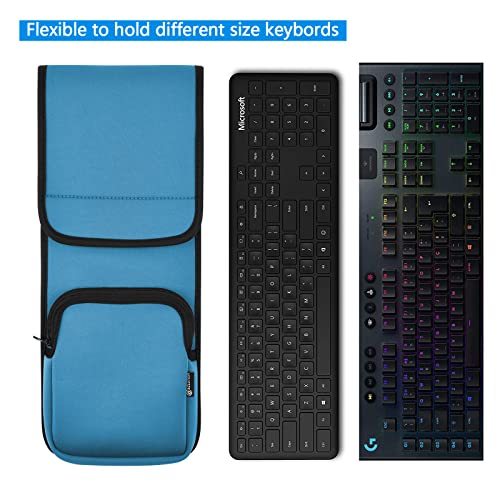 Keyboard Sleeve Travel Storage Pouch for Wireless Large Size Slim Mechanical and Gaming Keyboards Arteck Microsoft Logitech (17.5 Up to 20 Inch) - Adjustable Height Neoprene Keyboard Case (Blue)