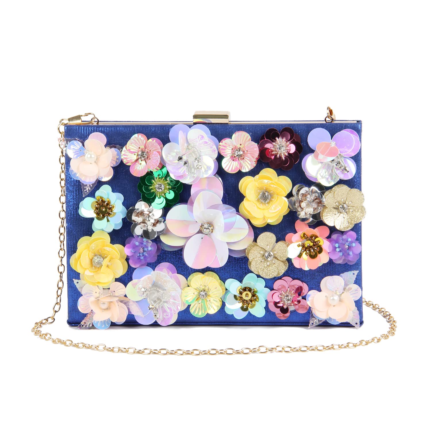 Lanpet Women Clutches Colorful Flower Evening Bag Sequins Satin Evening Clutch Bride Wedding Handbag
