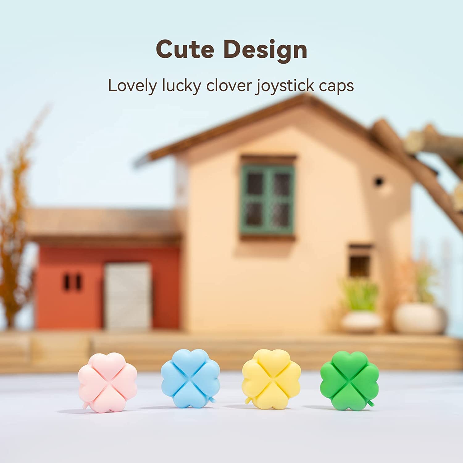 GeekShare Cute Silicone Joycon Thumb Grip Caps, Joystick Cover Compatible with Nintendo Switch/OLED/Switch Lite,4PCS - Lucky Clover