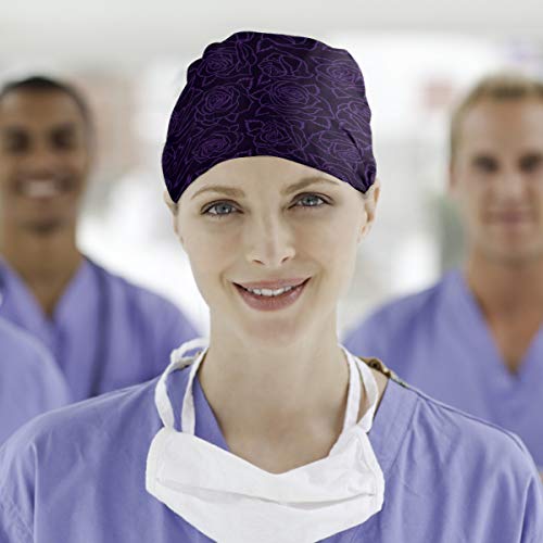 Gourd-Shaped Working Caps with Upgrade Sweatband Adjustable Hats Working Cap with Button Purple Vintage Rose Unisex Head Cover