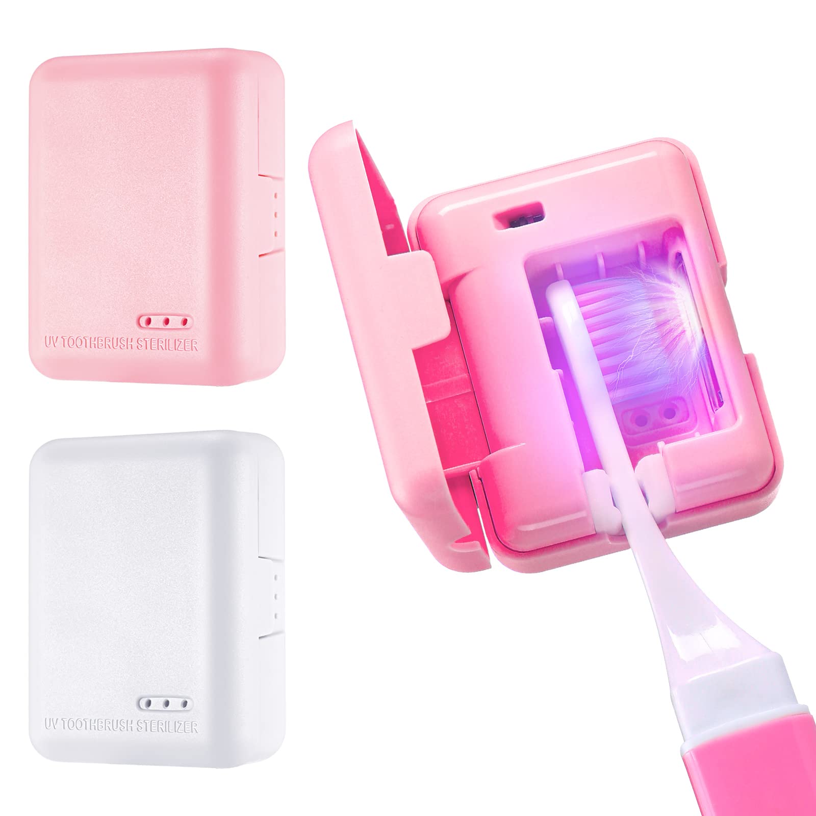 Kittmip 2 Pieces Toothbrush Holder with Toothbrushes Clean Function, Travel Toothbrush Case Wall Mount, Rechargeable Toothbrush for Bathroom(Pink, White)
