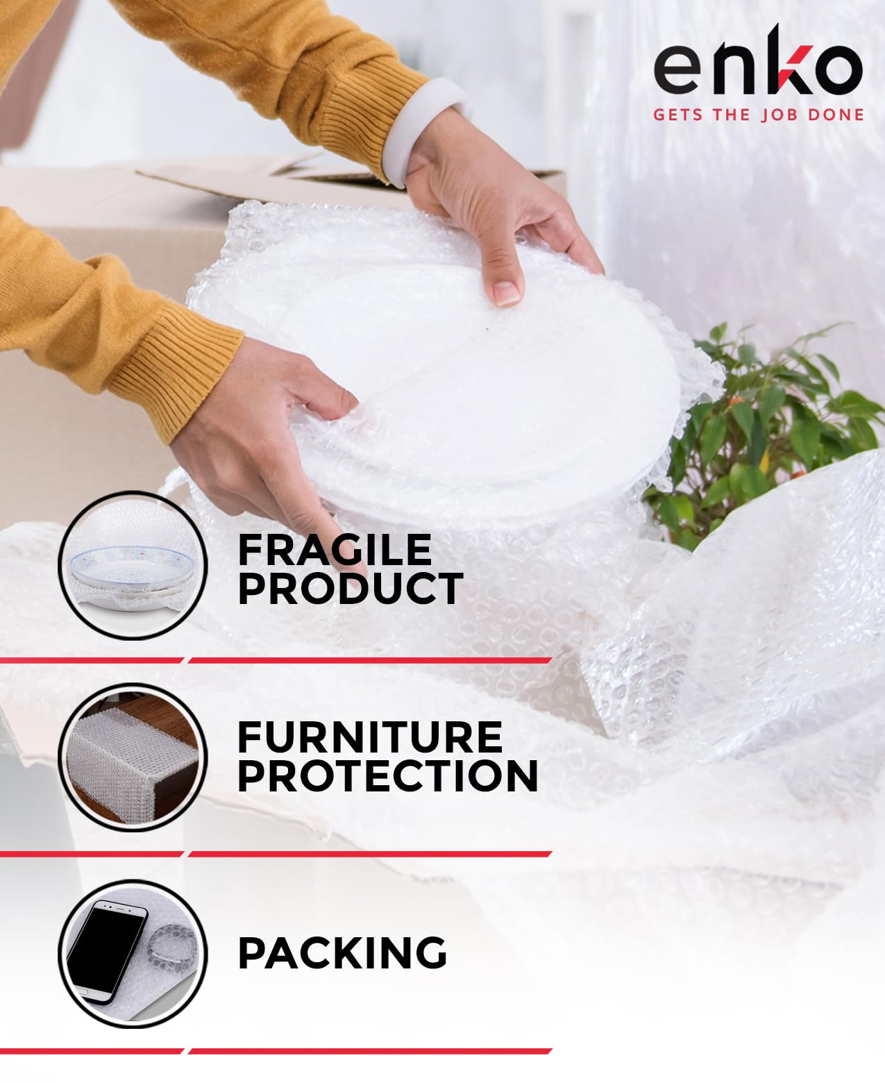 enKo (1 Pack) 12 inch x 72 feet Bubble Cushioning Wrap Roll Perforated 20 Fragile Sticker Labels for Moving Shipping Packing Boxes Supplies