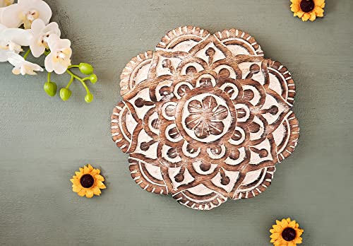 Set of 2 Wooden Trivets for Hot Dishes Pots and Pans Tea Pot Holders Nonslip Heat Resistant Kitchen Counter Accessories 8" Diameter Mandala Design (Design 1)