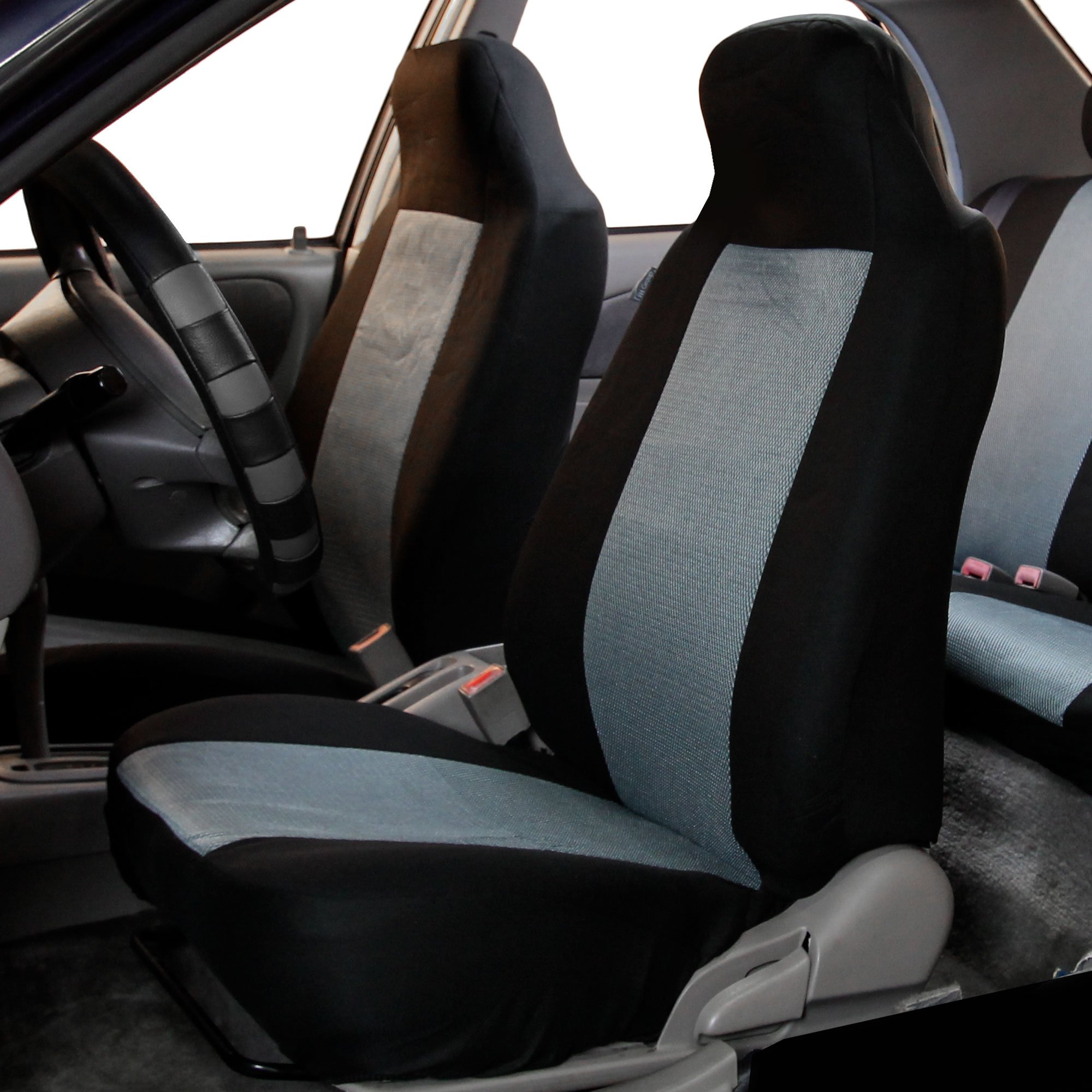 FH Group Automotive Car Seat Covers Gray Interior Front Seats Only Accessories High Back Combo Classic Cloth Car Seat Cover Front Set Universal Fit Cars Trucks and SUV Car Interior Accessories