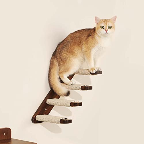 TAMFOM Cat Climbing Shelves Wall Mounted,Four-Step Cat Stairway with Kraft Rope for Cats Perch Platform Supplies,Cat Pine Walkways for Walls