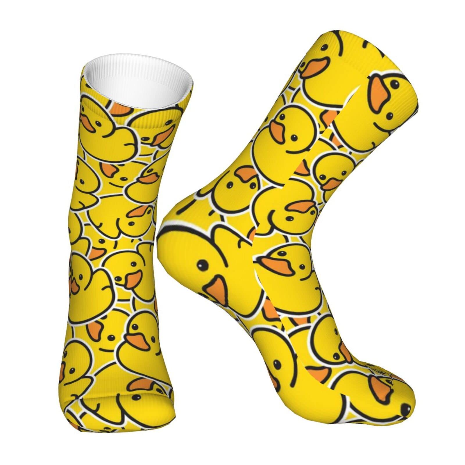 Fhavent Compression Socks for Women girls Crew Socks Funny Socks for Running Athletic Travel Work 11.8Inch (one size, Rubber Duck Pattern)