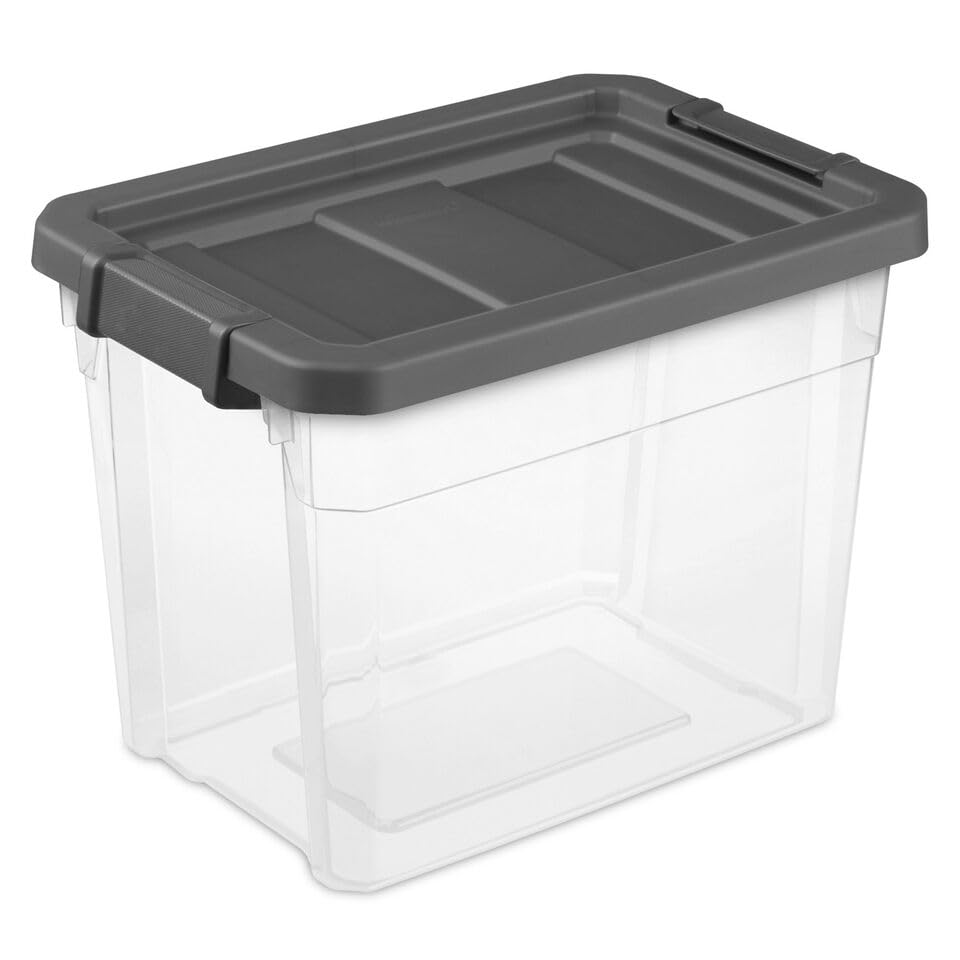 ODEENE For Sterilite 30 Qt Clear Plastic Stackable Storage Bin with Grey Latch Lid, 6 Pack
