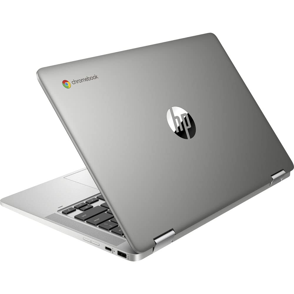 HP Laptop X360 14a Chromebook 14" HD Touchscreen, Entertaining from Any Angle Intel Celeron, 4GB DDR4 64GB eMMC WiFi Webcam Stereo Speakers Bluetooth 4.2 Chrome Silver (Renewed)
