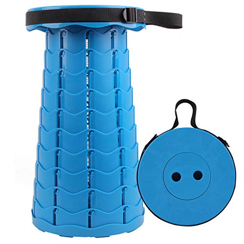 GOWITA Upgraded Retractable Folding Stools - 3rd Gen Portable Sturdy Telescoping Camping Stool, Lightweight Plastic Stool for Outdoor/Travel/Camping/Fishing/BBQ/Hiking/Garden - Max Load 330 lbs (BLUE)