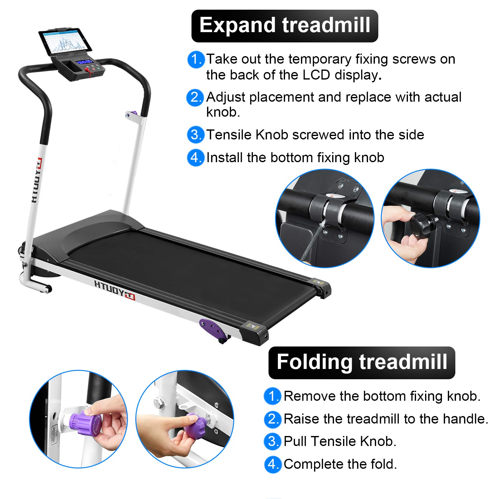 GOYOUTH Folding Treadmill for Home Electric Motorized Workout Foldable Running Machine Portable Compact Treadmills Jogging Machine for Running and Walking Exercise Fitness, Free Installation