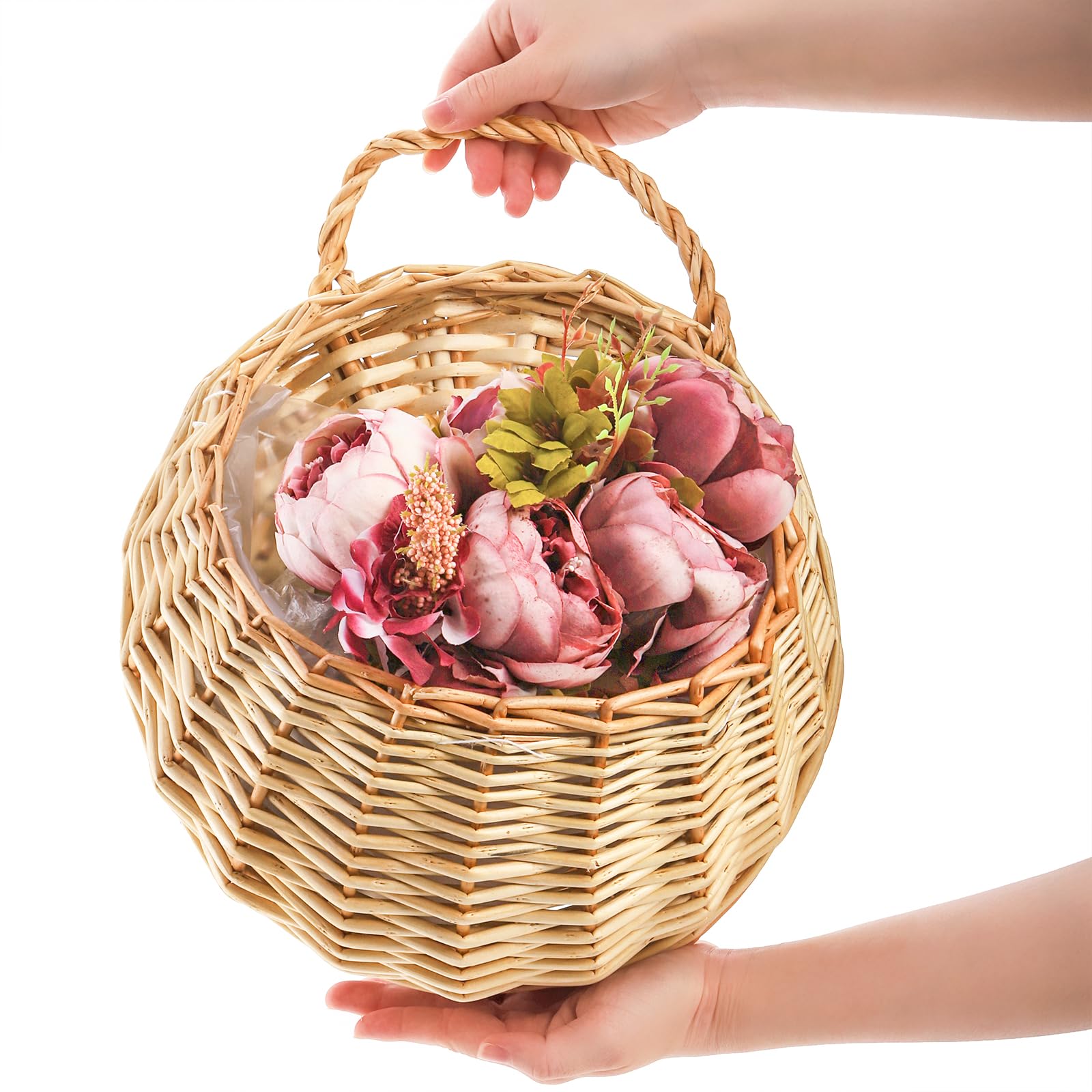 Elsjoy Hanging Wicker Basket for Plant, Decorative Wall Hanging Rattan Basket, Wicker Woven Basket Hanging Flower Basket for Front Door, Home, Garden (๐๐ฅ๐๐ง๐ญ ๐๐จ๐ญ ๐๐ง๐๐ฅ๐ฎ๐๐๐)
