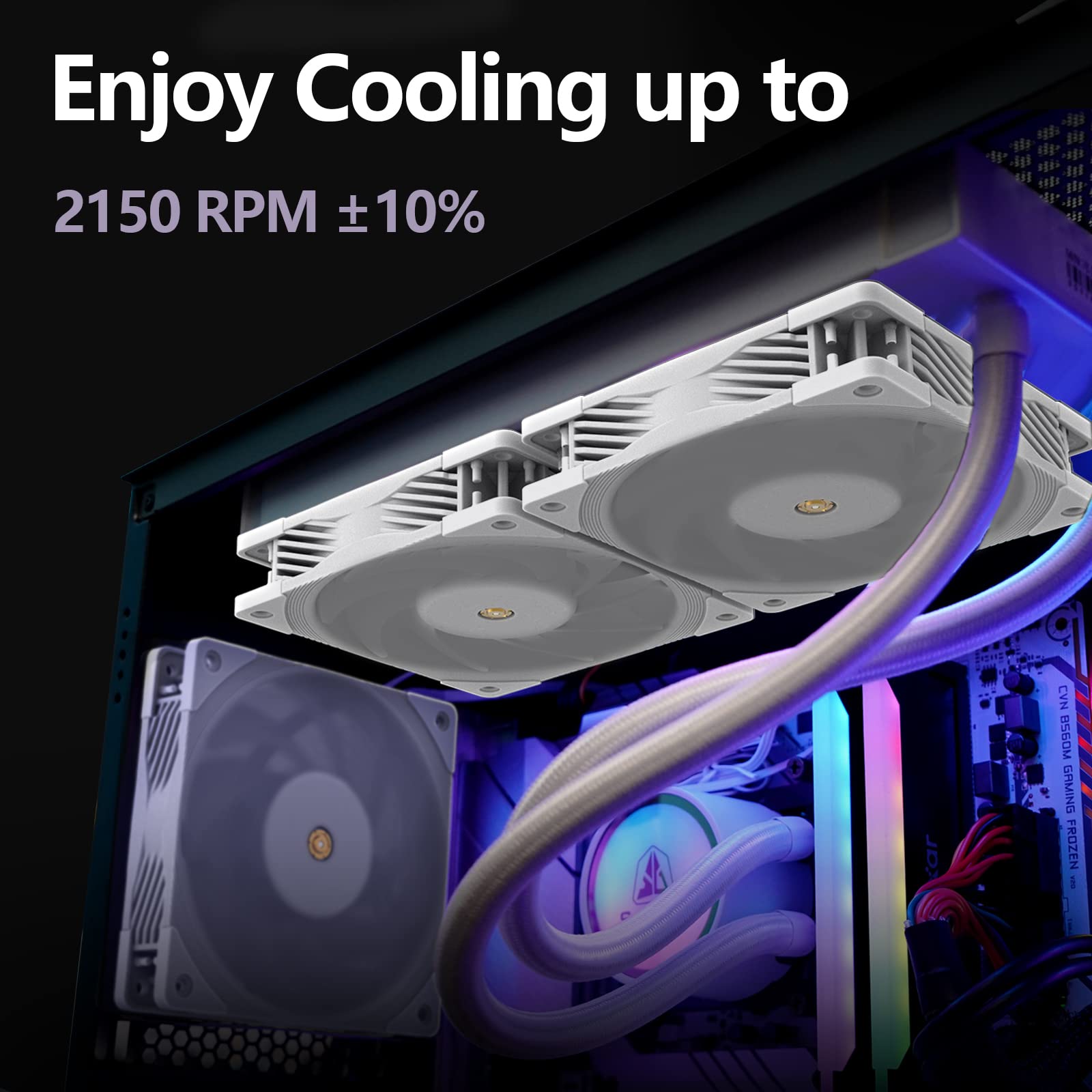 Oddtone 120mm PC Fan, High Airflow 2150RPM CPU Fan, Quiet 4pin PWM Computer Case Fan, Cooling Fan, 12.8dB Low-Noise, Anti-Vibration Silicone Pins, Single Pack - Whtie