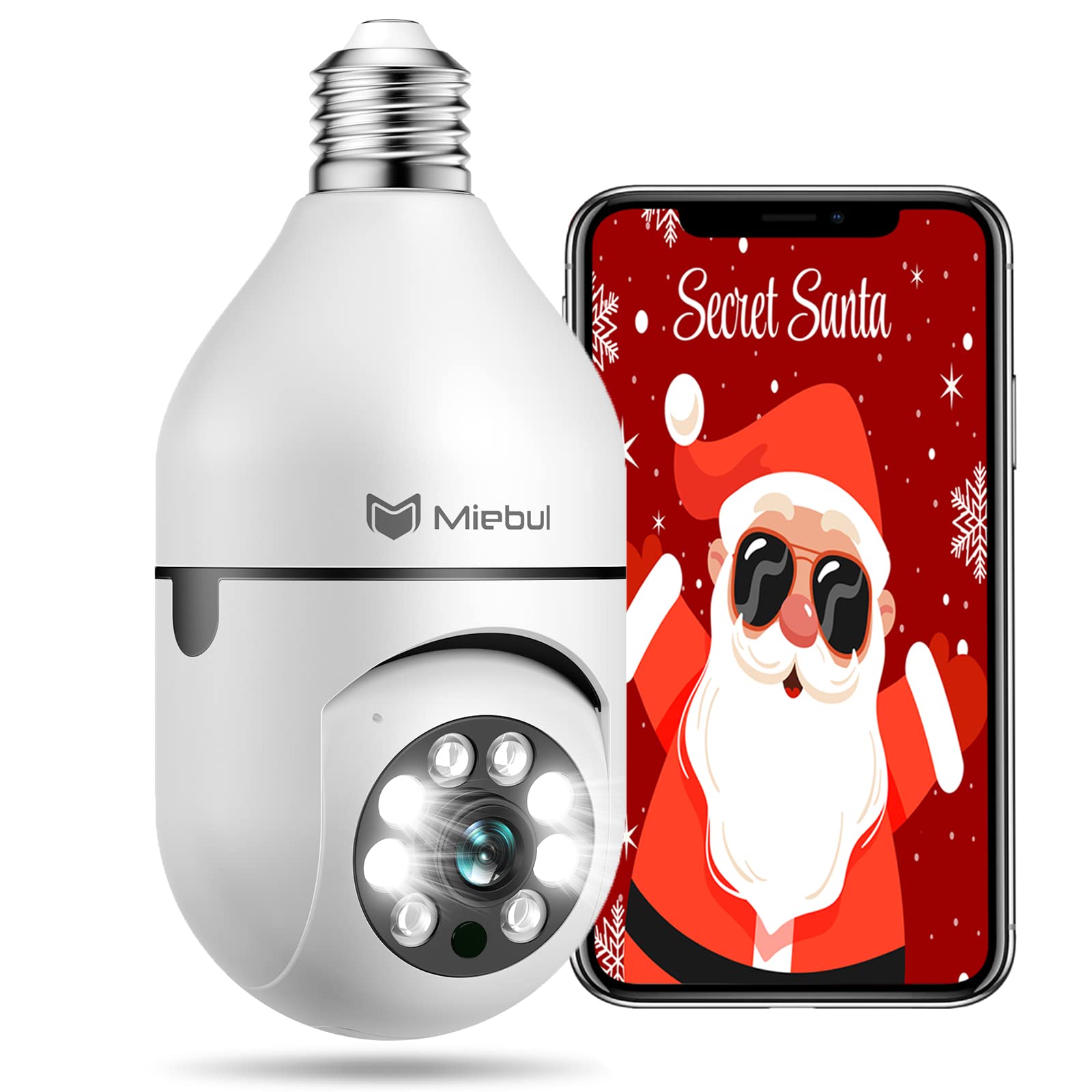 Miebul Light Bulb Camera, 2.4GHz WiFi Wireless Security Dome Camera, 1080P 355 Degree Security Surveillance Lightbulb Camera with Motion Detection Alarm Two Way Talk Night Vision Indoor