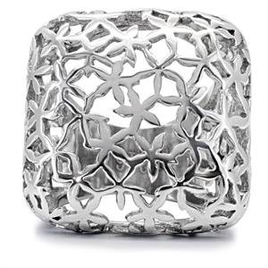 Eternal Sparkles Women's Stainless Steel High-Polished Square Floral Cutout Cocktail Ring - Size 9