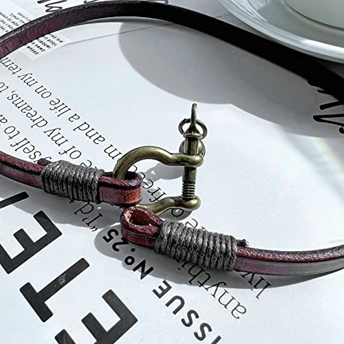 HZMAN 7.5 Inch Handmade Leather Cuff Bracelet for Women Steampunk Style Double Wrap Leather Wristband with Small Bells