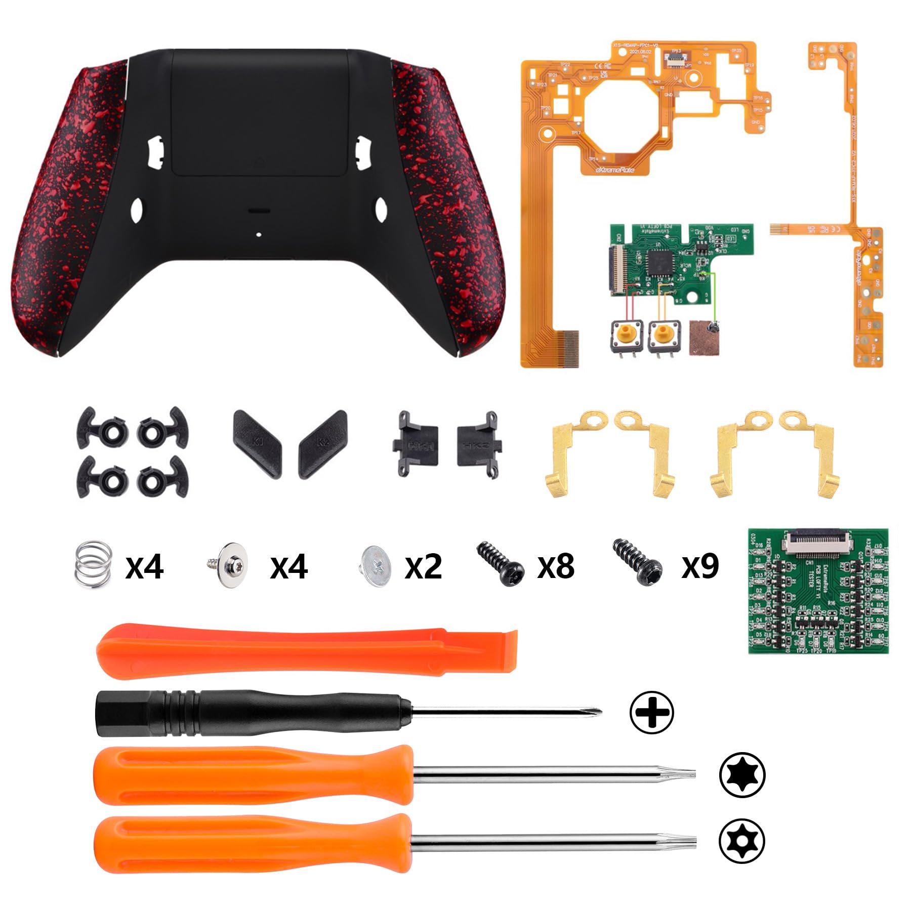 eXtremeRate Textured Red Lofty Programable Remap & Trigger Stop Kit, Upgrade Boards & Redesigned Back Shell & Side Rails & Back Buttons & Trigger Lock for Xbox One S/X Controller Model 1708