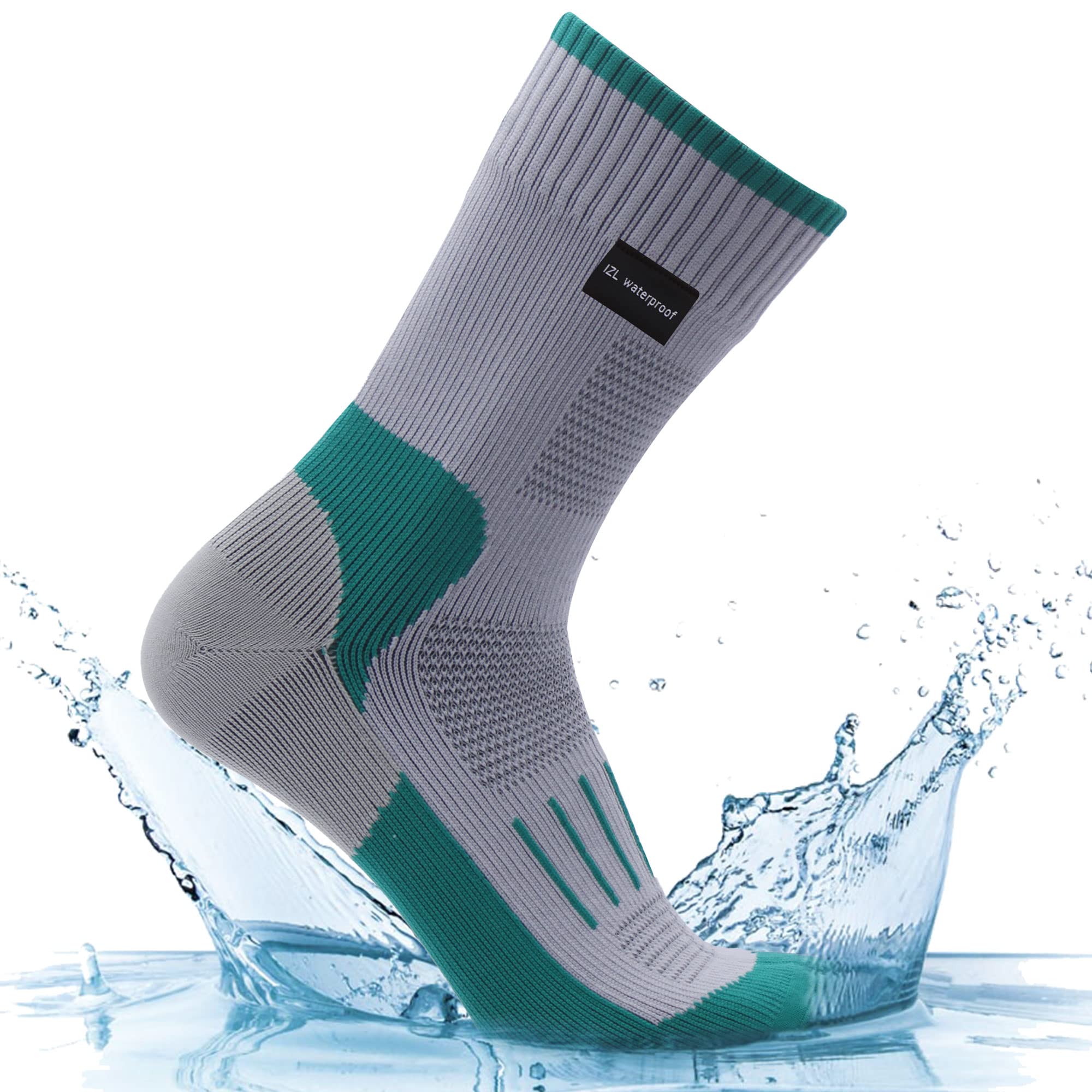 IZL waterproof Waterproof Socks, Women's Hiking Wading Socks Walking Running Socks for Men Soft Crew Gift Socks, 1 Pair Small Green-gray