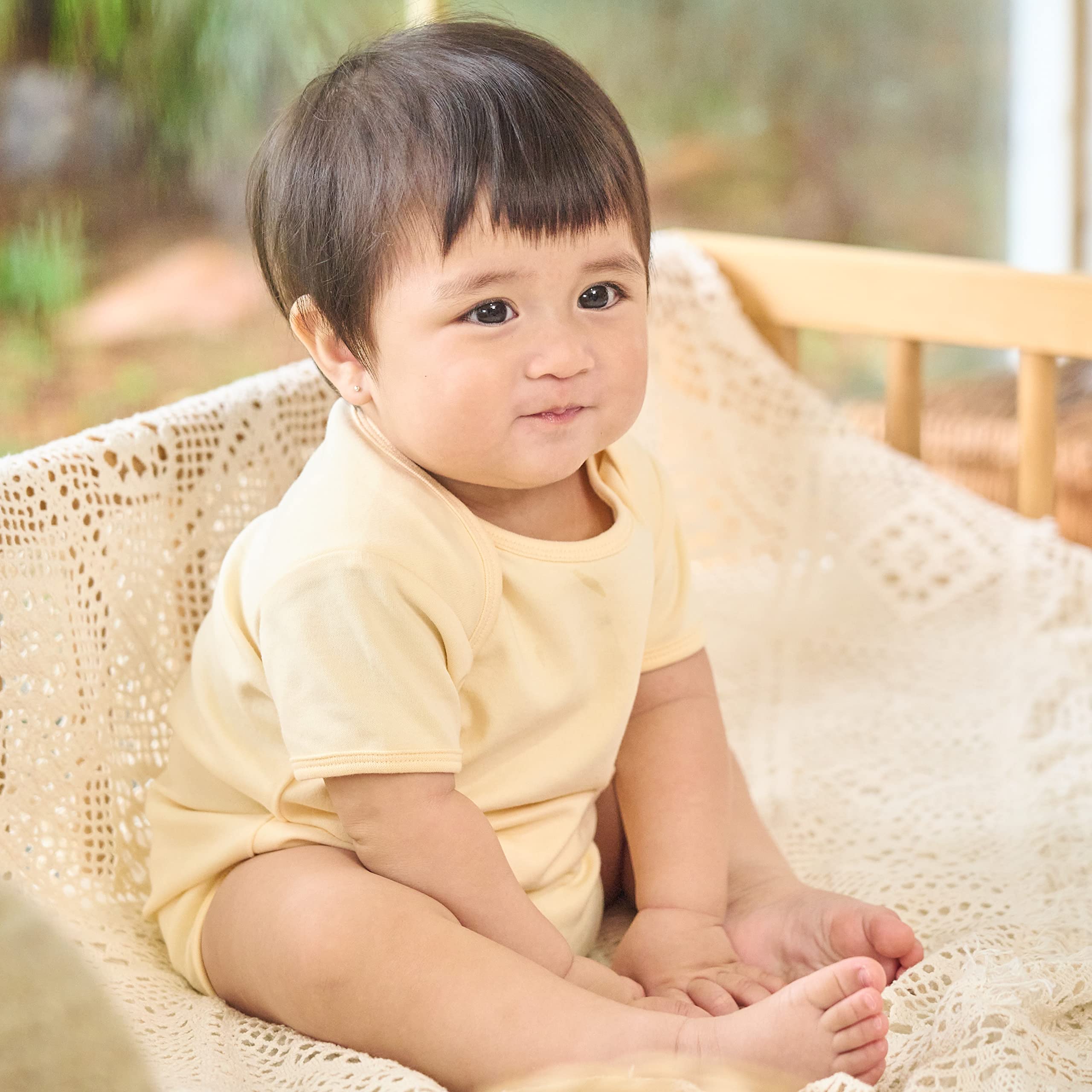 OETEO Organic Cotton Easy-to-Wear No Snaps Baby Bodysuits (Green 4 Piece Set, 3-6 Months)