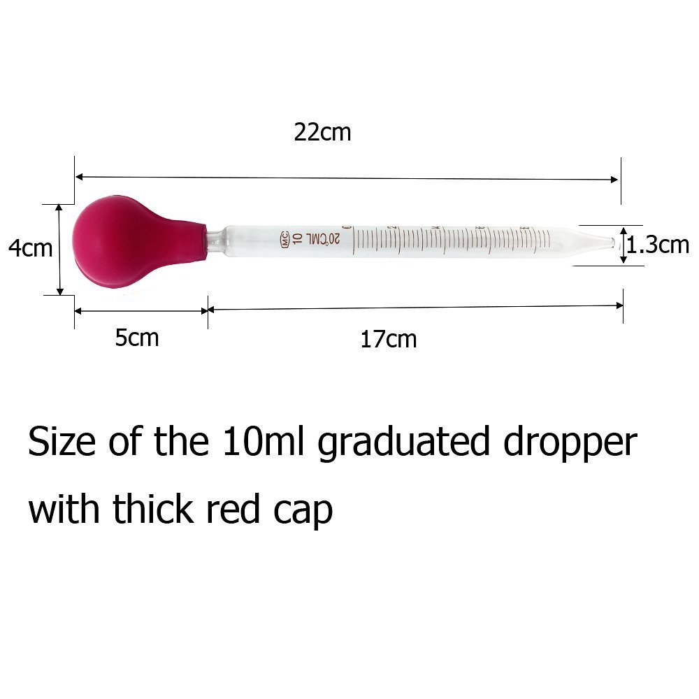 OESS Glass Graduated Dropper Pipettes with Red Rubber Caps 10ml Pk/2