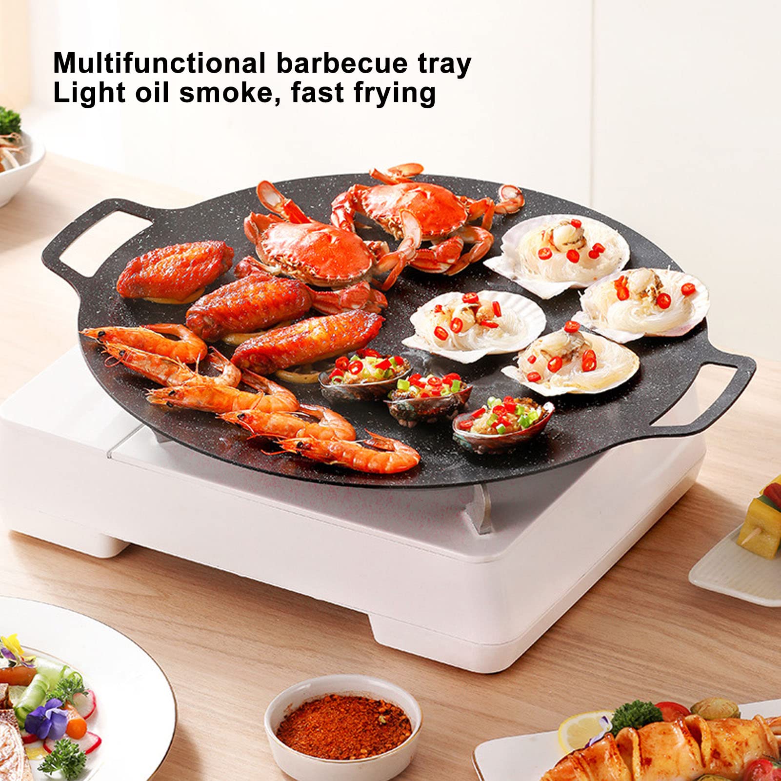 Korean Grill Pan,Nonstick Round Griddle Grill Pan for Korean BBQ,Round BBQ Griddle with Handle,Multifunctional Stove Plate for Meats, Pancakes, Ribs (Universal Model 36cm)