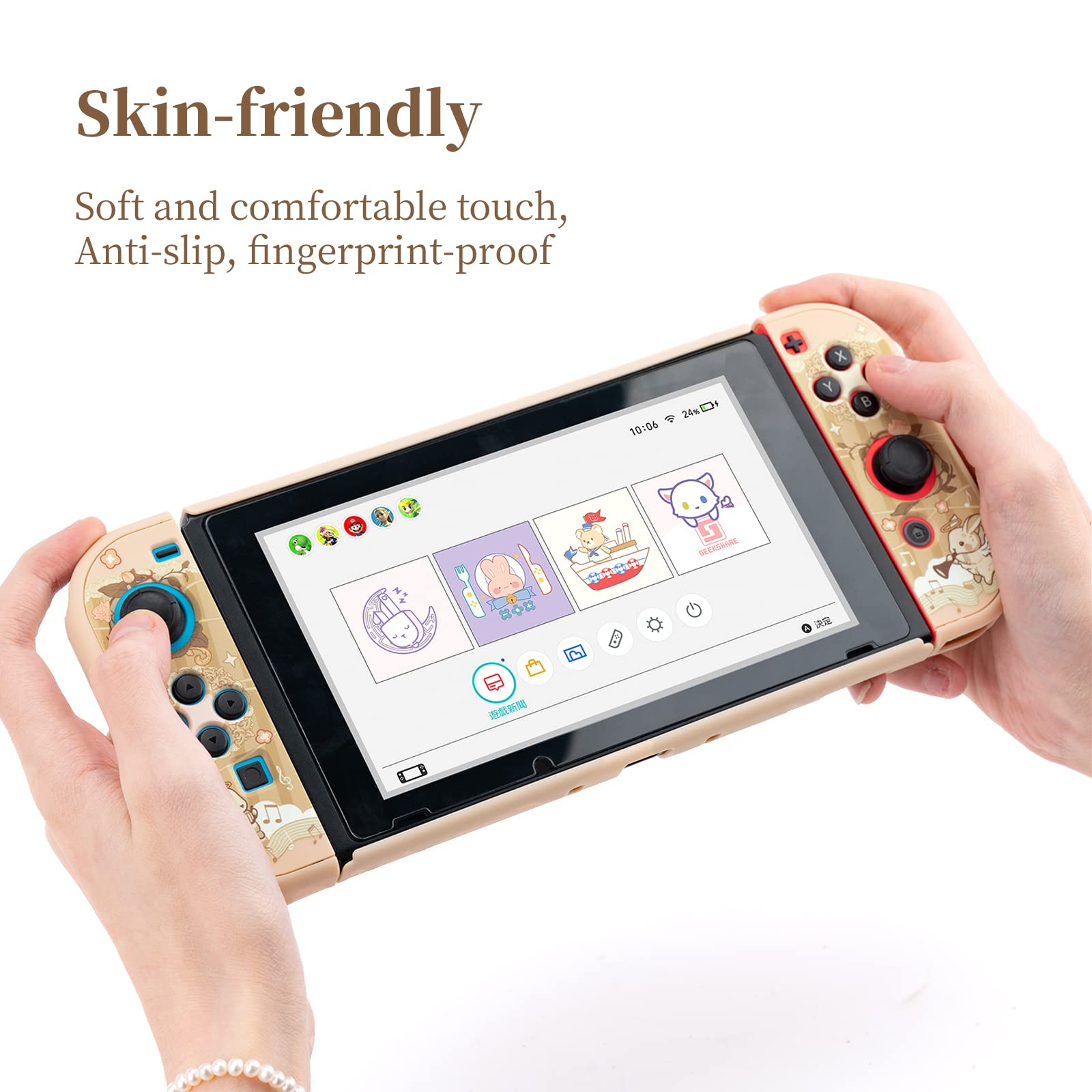 GeekShare Protective Case Slim Cover Case Compatible with Nintendo Switch and Joy Con - Shock-Absorption and Anti-Scratch -- Cup Bunny