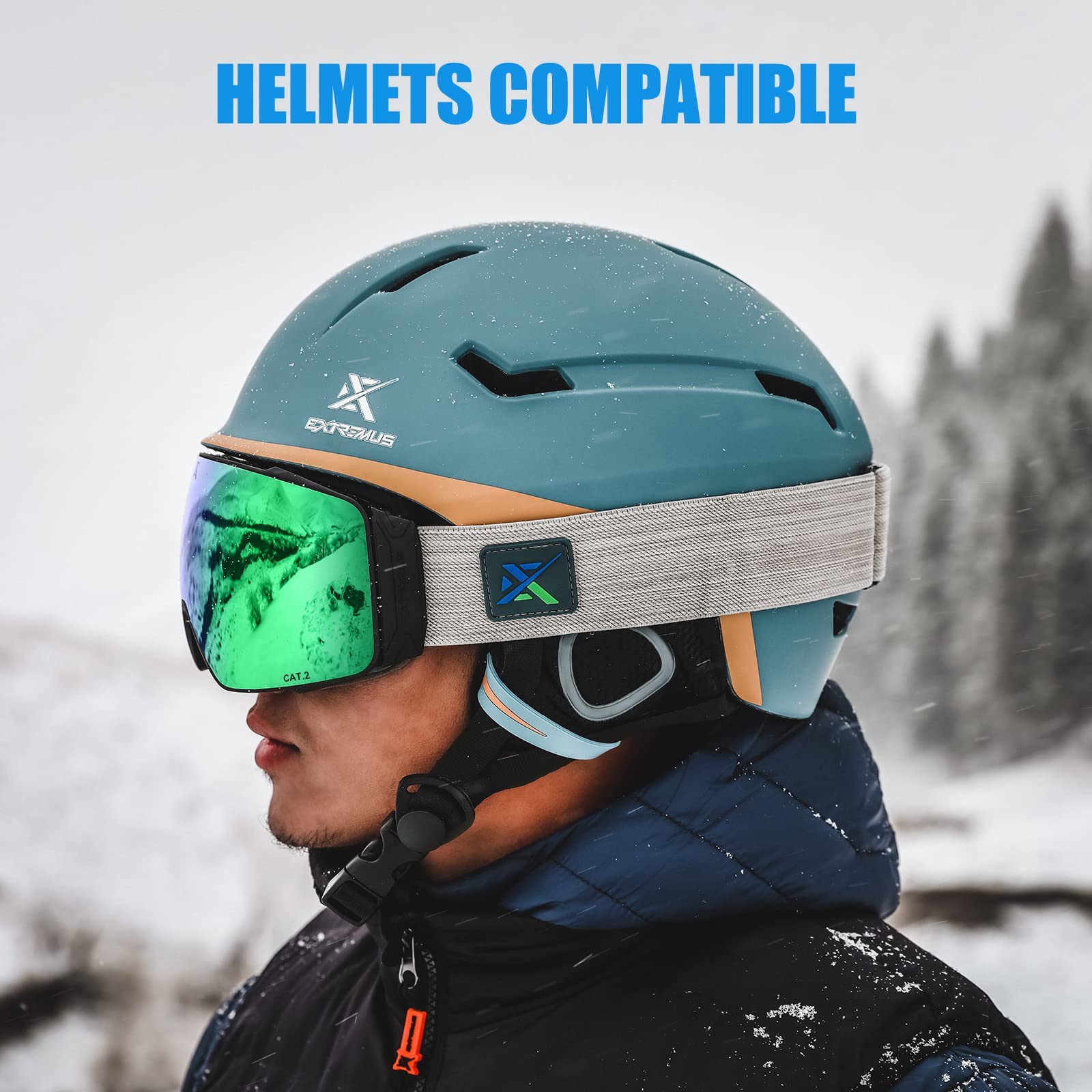 Extremus Cornice Ski Goggles, OTG Snow Sports Goggles, Wide View Snowboard Snow Goggles for Men & Women, Matt Black Frame, Ruby Lens