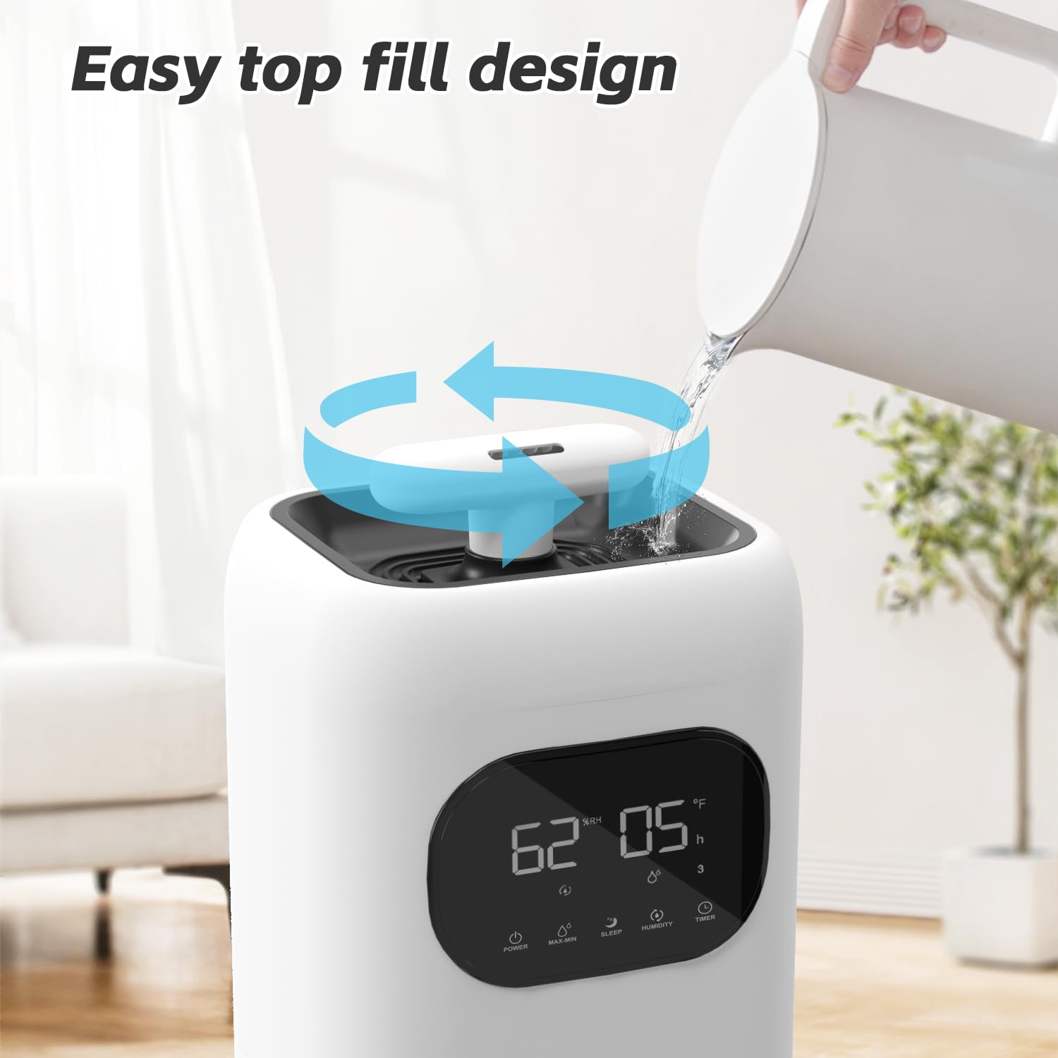 Humidifier Large Room, 2.3Gal/9L Plants Humidifiers for Bedroom with with Timer, 360°Nozzle, Room Cool Mist Humidifier with Aroma Box, School, Office, Warehouse