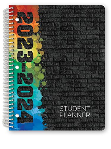 Global Datebooks Dated Middle School or High School Student Planner for Academic Year 2023-2024 Includes Ruler/Bookmark and Planning Stickers (Block Style - 8.5"x11" - Black Painted Brick)