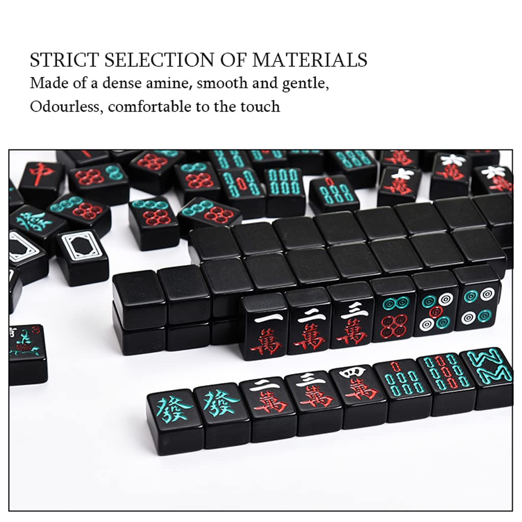 Mahjong Sets, Classic Mahjong Game Set,144 Black Mah-Jongg Tiles,Traditional Mahjongg Games for Family Game