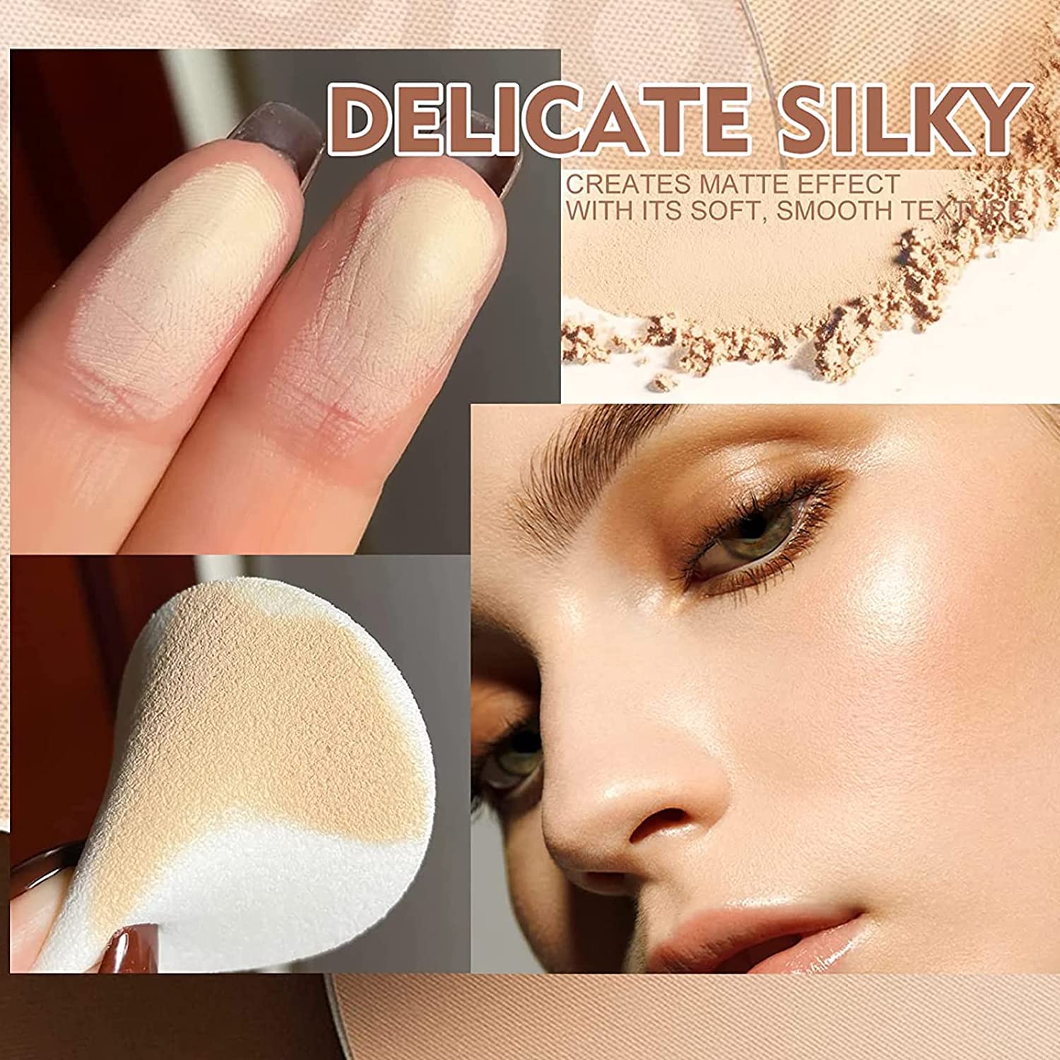 Oil Control Face Pressed Powder, Matte Smooth Setting Powder Makeup, Waterproof Long Lasting Finishing Powder, Silk Soft Mist Lightweight Face Cosmetics, Natural Beige