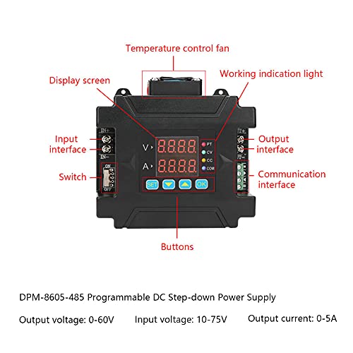 Respicefinem Programmable Digital DC Step Down Power Supply 60V 5A 485 Communication LCD Display Temperature Control Fan for Modbus RTU High Precision Efficiency