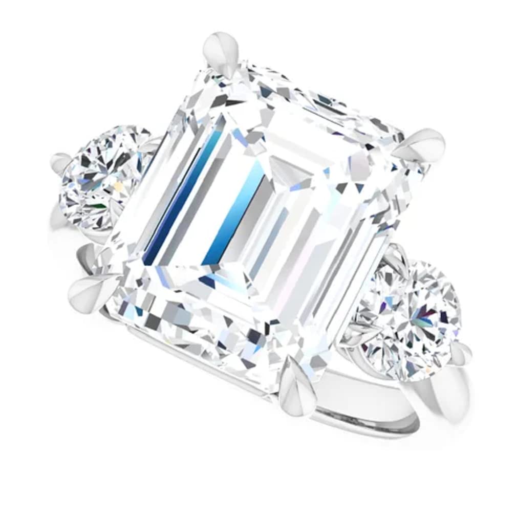 JEWELERYIUM 5 CT Emerald Cut Colorless Moissanite Engagement Ring, Wedding/Bridal Ring Set, Solitaire Halo Style, Solid Sterling Silver Vintage Antique Anniversary Bridal Ring Gifts for Her (5.5)
