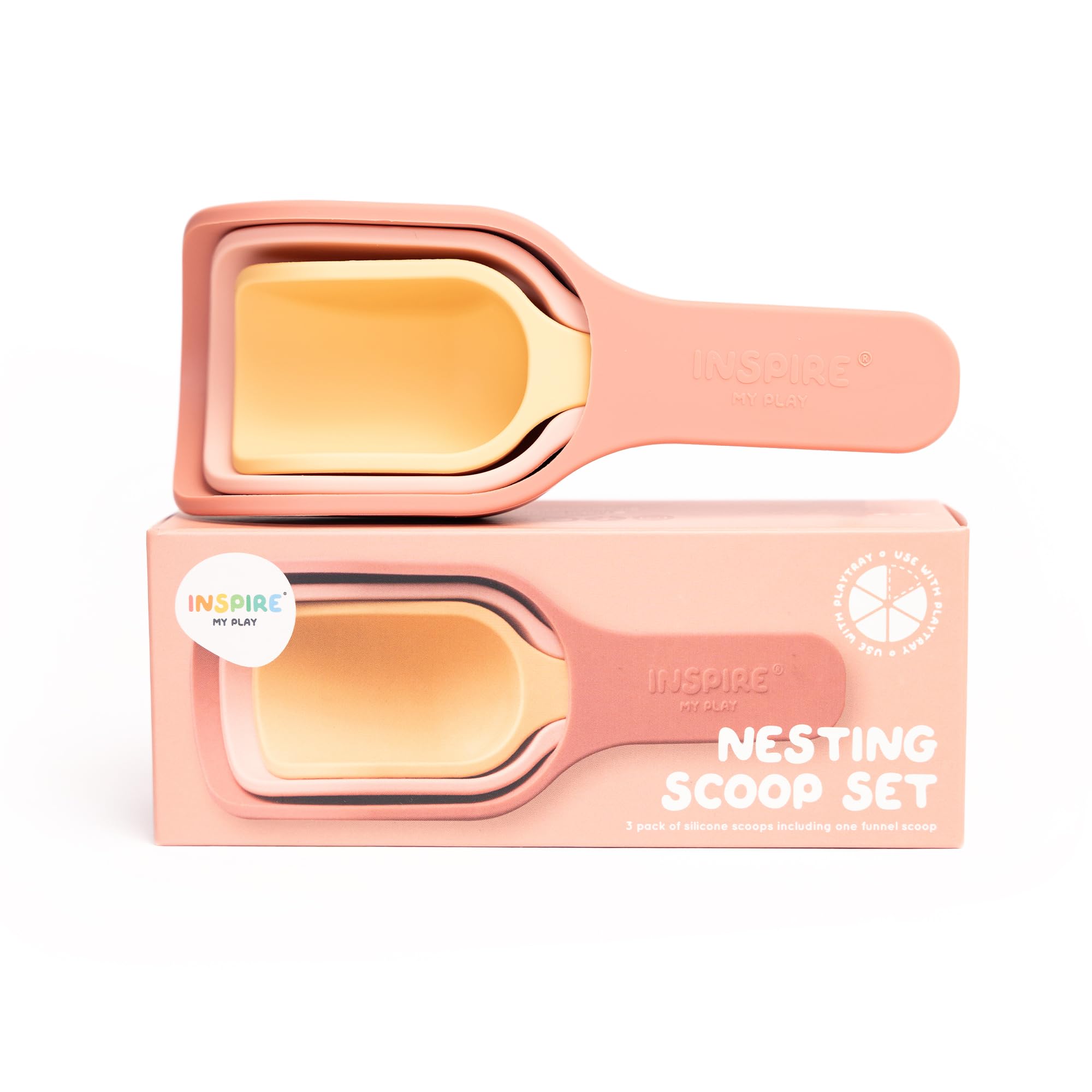 Inspire My Play - 3 x Silicone Nesting Scoops - Perfect for Sensory PlayTray - Sensory Bin Accessories - Special Education Classroom Supplies - Montessori Education Toys - Multi-Purpose Shovel - Coral