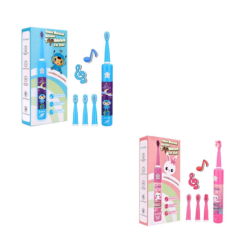 OJV 8620 Musical Electric Toothbrushes for Kids Children (Bule+Pink)