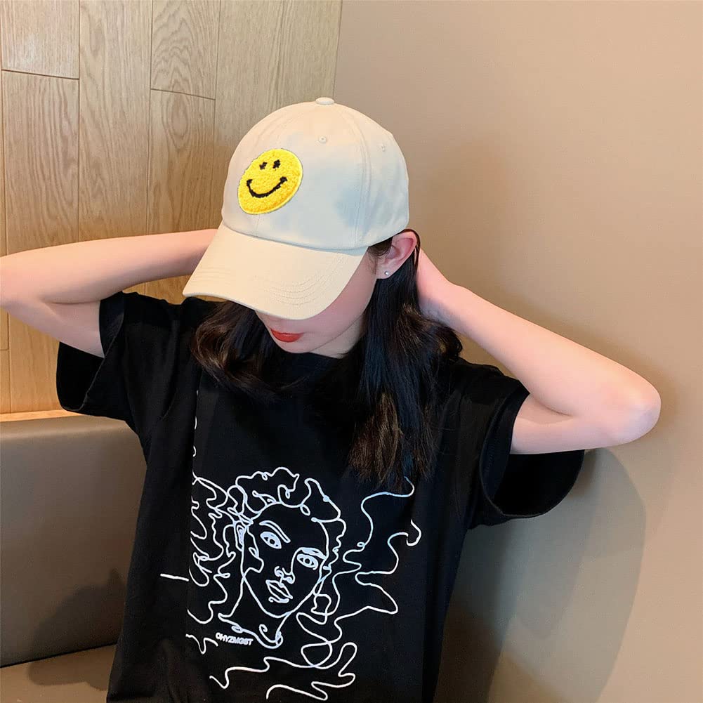 GEGEEN DOMOG Smiley Face Hat Trucker Hats Adjustable Smile Baseball Cap Summer Preppy Y2k Hat for Women Men (Patch-Purple)