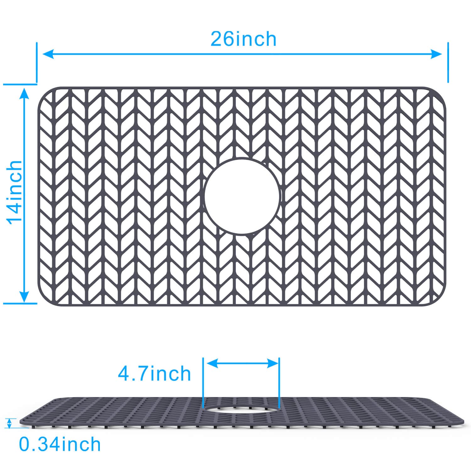 kitchen sink mats, JIUBAR sink protectors for kitchen sink,silicone sink mat,Sink Mat Grid 26''x 14'' for Bottom of Farmhouse Stainless Steel Porcelain Sink Center Drain.(Grey)