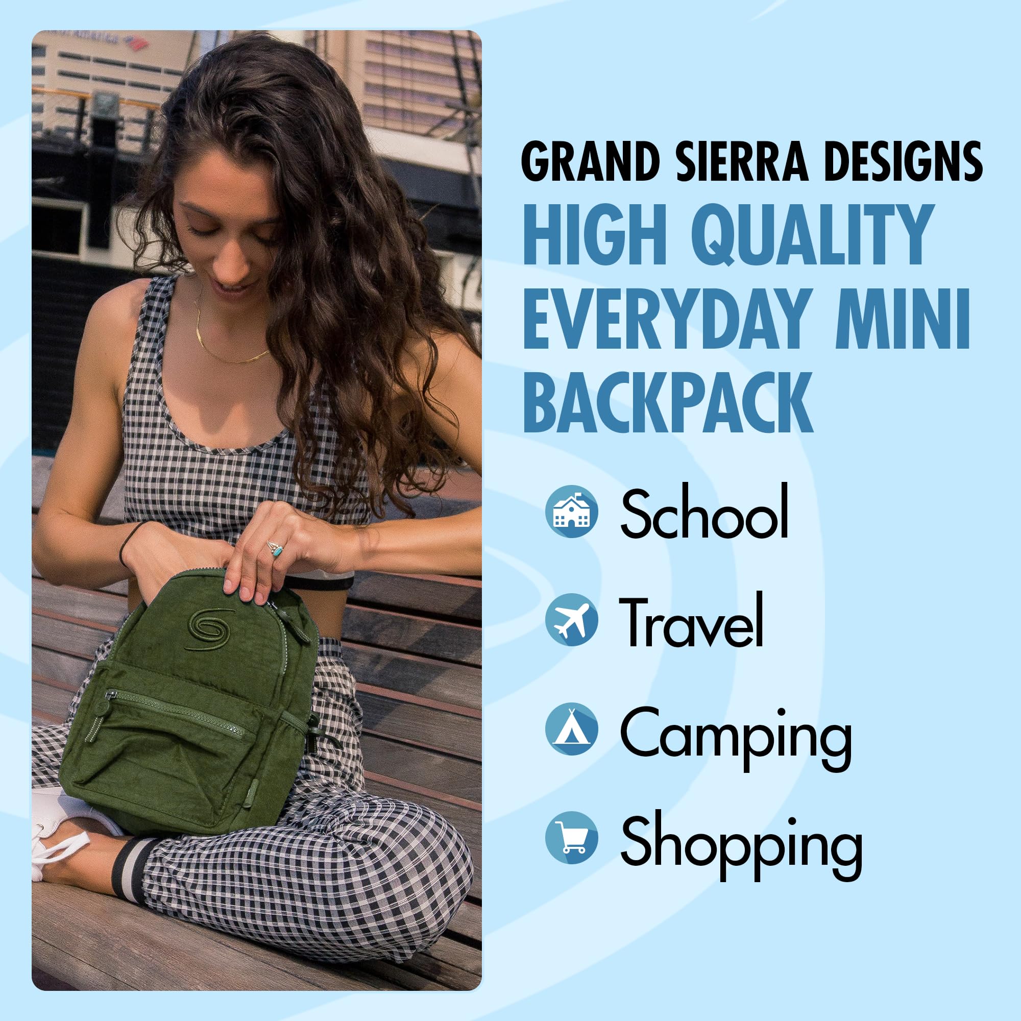 Grand Sierra Designs Mini Backpack for Women - Cute Crossbody Bags for Women W/Anti Theft Pocket - Multi Compartment Mini Backpack W/Expansive Storage for School, Traveling, Hiking, & more - Olive