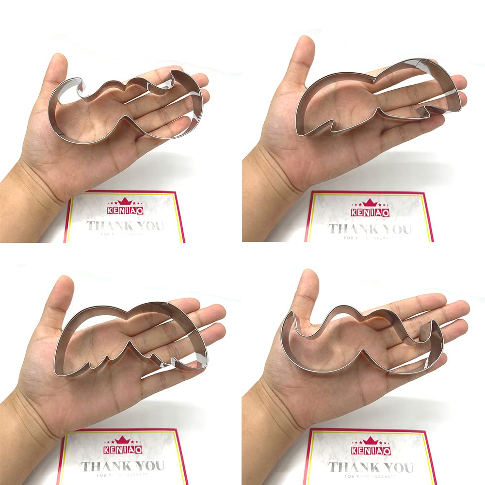 KENIAO Beard/Mustache Cookie Cutter Set Father's Day, 5 Pcs, Stainless Steel