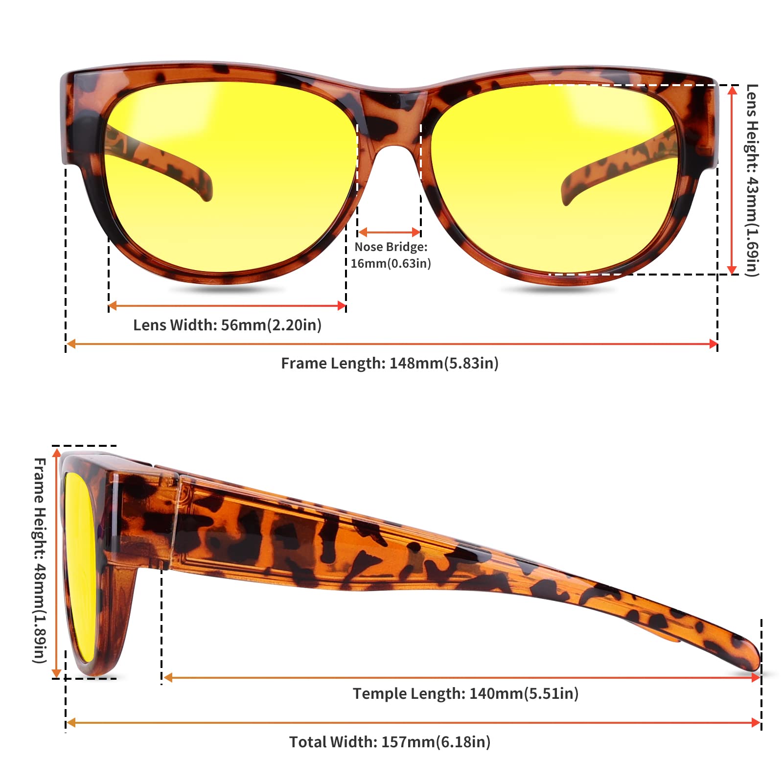 GEGURI Night Vision Glasses Fit Over Glasses, Women's Night Driving Glasses Anti Glare Polarized with Yellow Lens