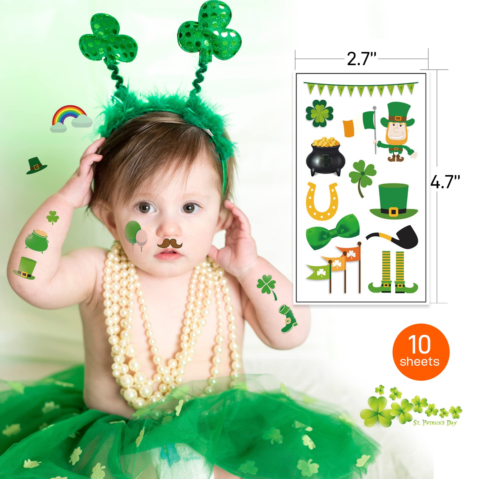 IWANTDIY St Patrick Shamrock Temporary Tattoos, 10 Sheets, Color 01, Waterproof