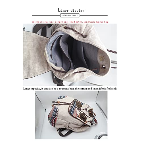HUANGGUOSHU Backpack Purse For Women Casual Vintage Drawstring Anti-theft Back Pack Hippie Travel Boho Hand-Held Flap Hand-Embroidered Backpack, 13.7*13.7*7.08 inches