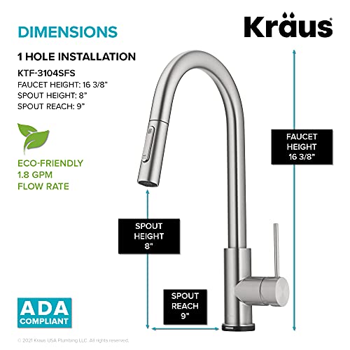 Kraus KTF-3104SFS Oletto Contemporary Single-Handle Touch Kitchen Sink Faucet with Pull Down Sprayer, 16 5/8 Inch, Spot Free Stain