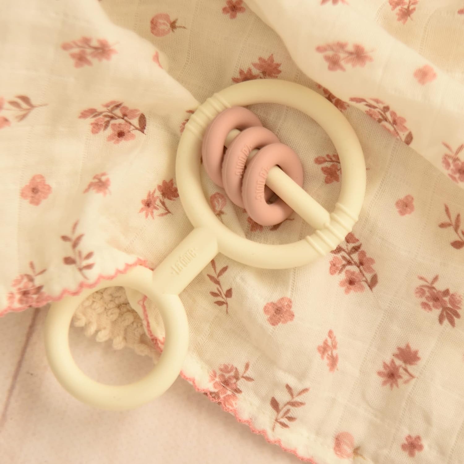 La'dore Baby Teething Toys Premium Baby Double Teether Soft Food-Grade Silicone Teethers for Babies -Shaped Easy to Clean Teething Ring Soother for Infants (Vanilla)