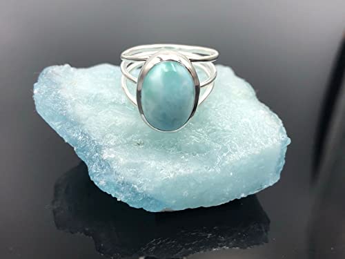 Larimar Oval Shape Gemstone ring Gemstone Rings 925 Sterling Silver Rings Daily Wearable Rings Gift for her Engagement Rings Wedding Ring -1219 (7.5)