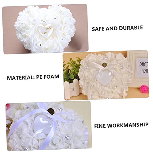 HONMEET 3 Pcs Ring Pillow Wedding Decor Heart Decor Heart Ring Wedding Gift Ring Box Rose Flower Ring Tray Heart Ring Box Bride Ring Pillow Heart Shape Ring Pillow Bride White Foam Wreath