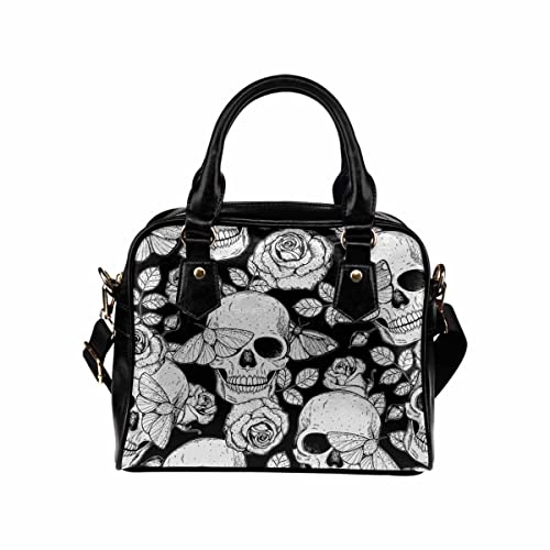 InterestPrint Skull, Butterfly and Roses Womens Top Handle PU Leather Shoulder Satchel Bag