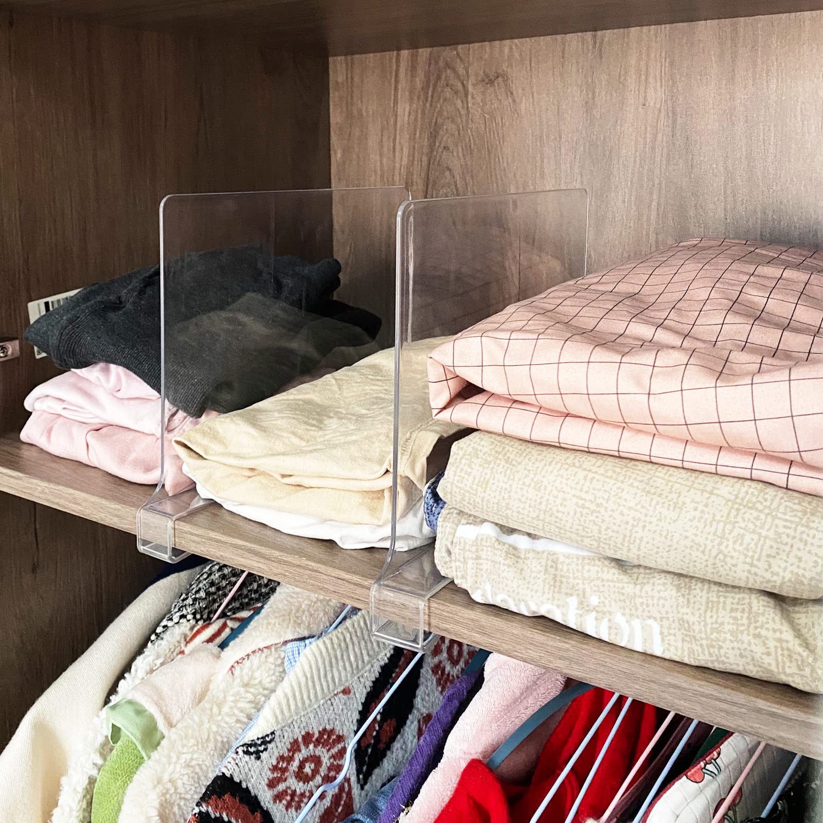 SUMAIDA Shelf Dividers for Closet Organization, Clear Acrylic Shelf Divider for Wooden Shelves, in Closets Shelf and Closet Separator in Bedroom, Kitchen and Office(6)