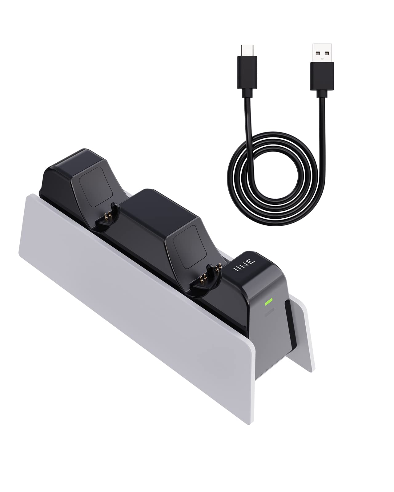 IINE Charging Dock for PS5 Controller Dual Controllers Charger Station,The Controller Can be Charged with Protective Case,White